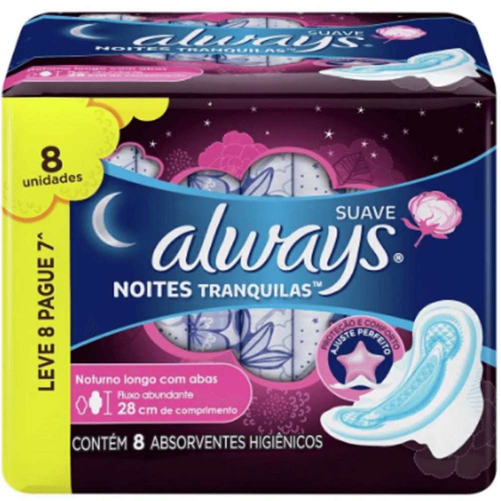 ABSORVENTE NOTURNO ULTRA FINO ALWAYS COM 8 UNIDADES ...