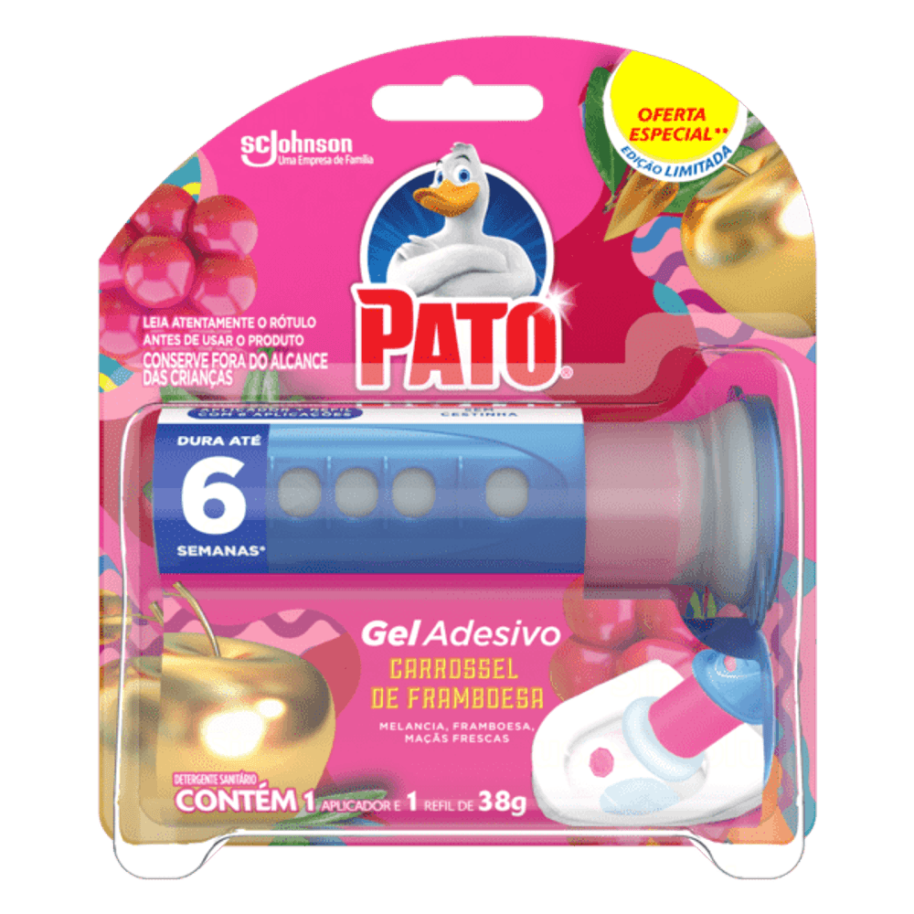 DESINFETANTE EM GEL ADESIVO CARROSSEL DE FRAMBOESA + APARELHO PATO 38G ...