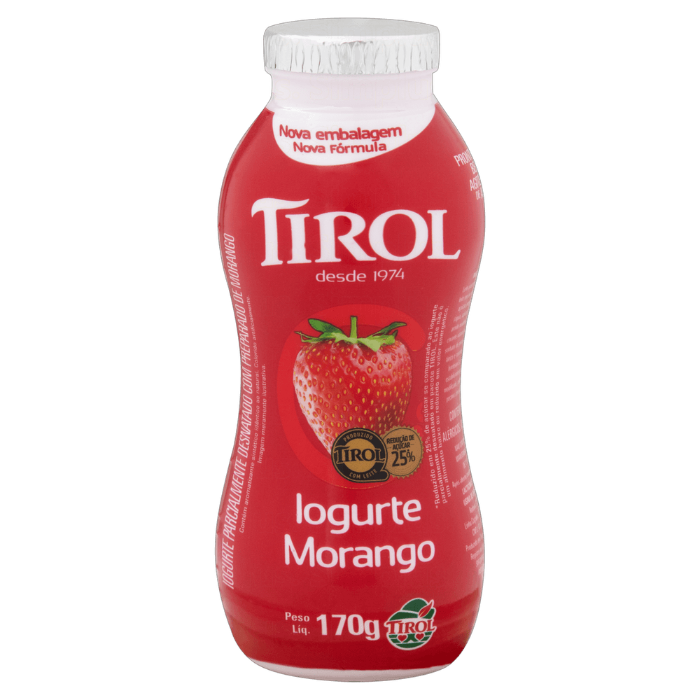 IOGURTE MORANGO TIROL GARRAFA 170G - supermercadosimperatriz