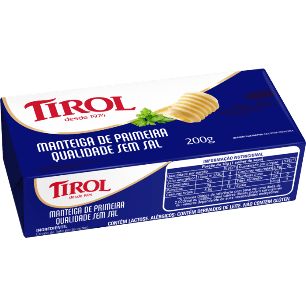 MANTEIGA TABLETE SEM SAL TIROL 200G - supermercadosimperatriz