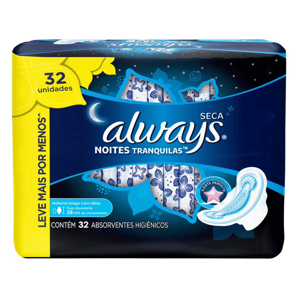 ABSORVENTE NOTURNO SECA ALWAYS COM 32 UNIDADES - supermercadosimperatriz