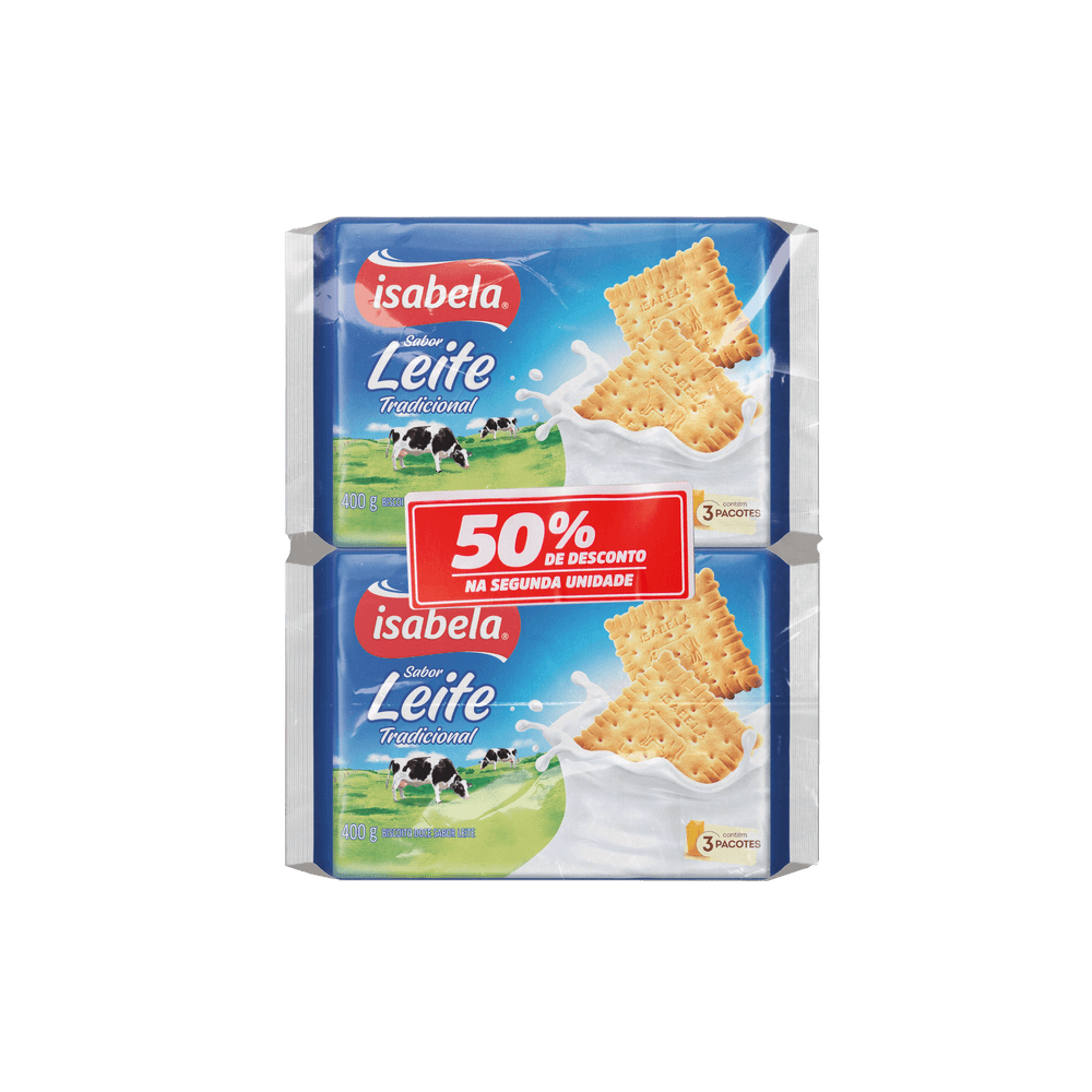 KIT BISCOITO ISABELA 400G LEITE 50PC DESC 2UN - supermercadosimperatriz