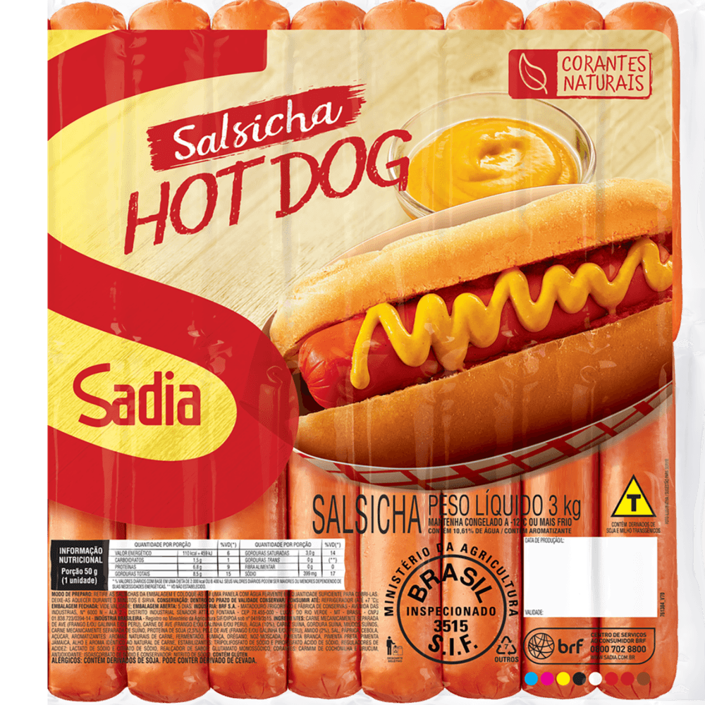 SALSICHA SADIA 3KG HOT DOG CONG - supermercadosimperatriz