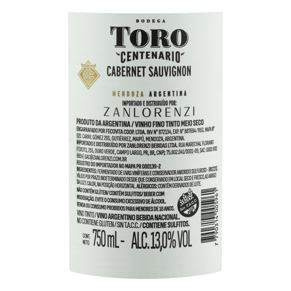 VINHO TTO TORO CENTENARIO 750ML - supermercadosimperatriz